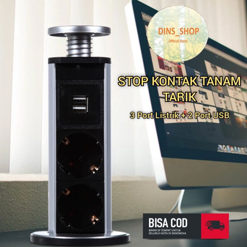 Jual DINS STOP KONTAK TANAM MEJA ELEKTRIK PLUG SOCKET PULL POP UP 3 ...