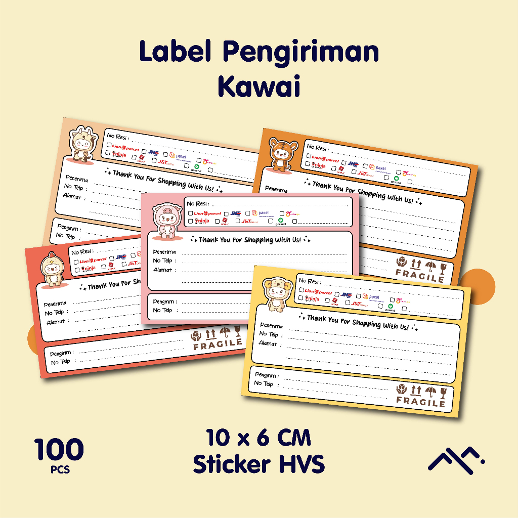 Jual [100PCS] Label Pengiriman Kawai | Label Olshop | Sticker Resi ...