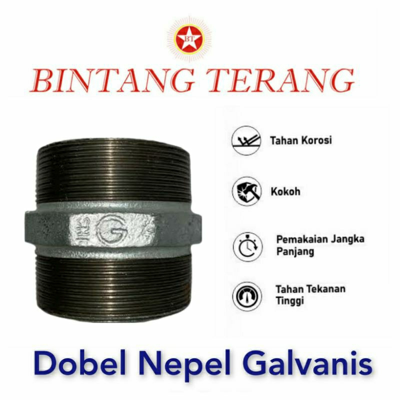 Jual double nepel galvanis 1/2" / dobel nepel besi / double nipple besi ...