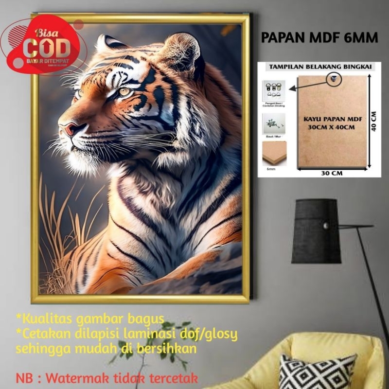Jual Poster harimau hiasan dinding atau walldekor bahan papan kayu mdf ...