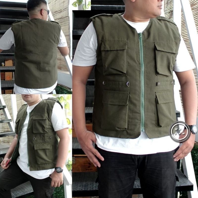 Jual Rompi Lapangan Model Cargo Vest Outdoor Warna Hijau Army | Shopee ...