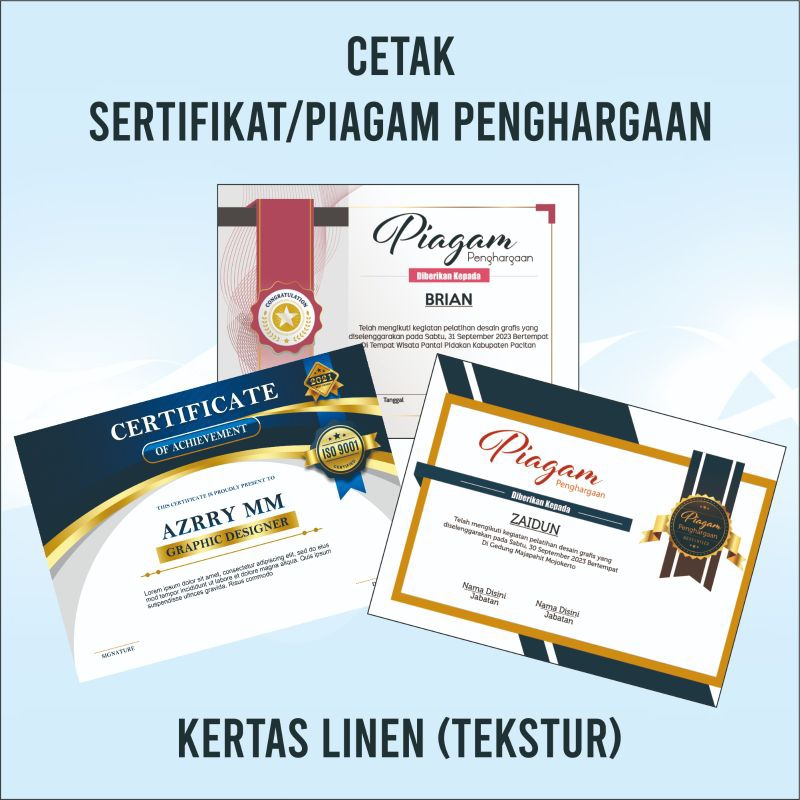 Jual Cetak Piagam Penghargaan ukuran A4 | Shopee Indonesia