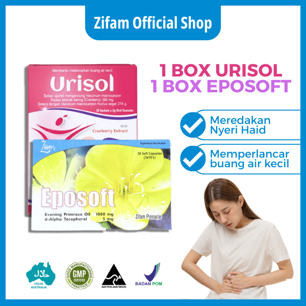 Jual ZIFAM - For Her (1 box Urisol isi 10 & 1 Box Eposoft isi 30) Suplemen Harian untuk Mens ...