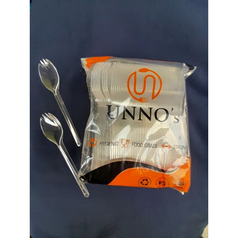 Jual [isi 100] Spork Plastik / Senpu / Sendok Garpu 2in1 Bening Putih ...