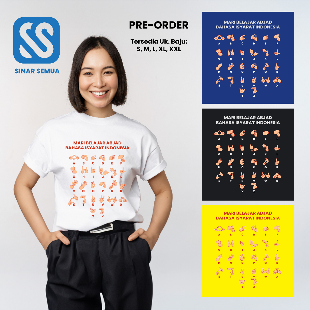 Jual Baju Unisex bergambar Abjad Bahasa Isyarat Indonesia (Bisindo ... Jual Baju Unisex bergambar Abjad Bahasa Isyarat Indonesia (Bisindo ...