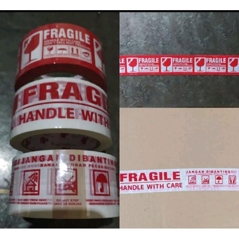 Jual Lakban Fragile Putih dan Merah Soalsi Barang Dus Lakban Segel ...