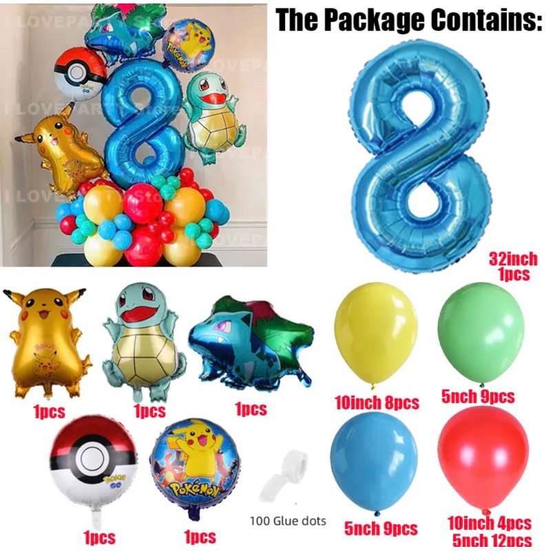 Jual PAKET BALON STAND POKEMON ANGKA BIRU 80cm | Shopee Indonesia