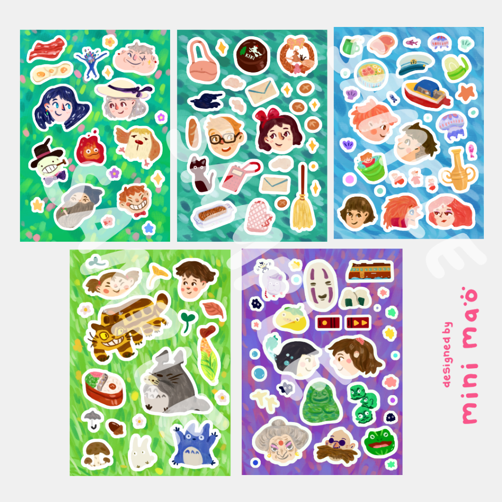 Jual Cute Ghibli Vinyl Sticker Sheet A6/ Totoro, Ponyo, Kiki's Delivery ...