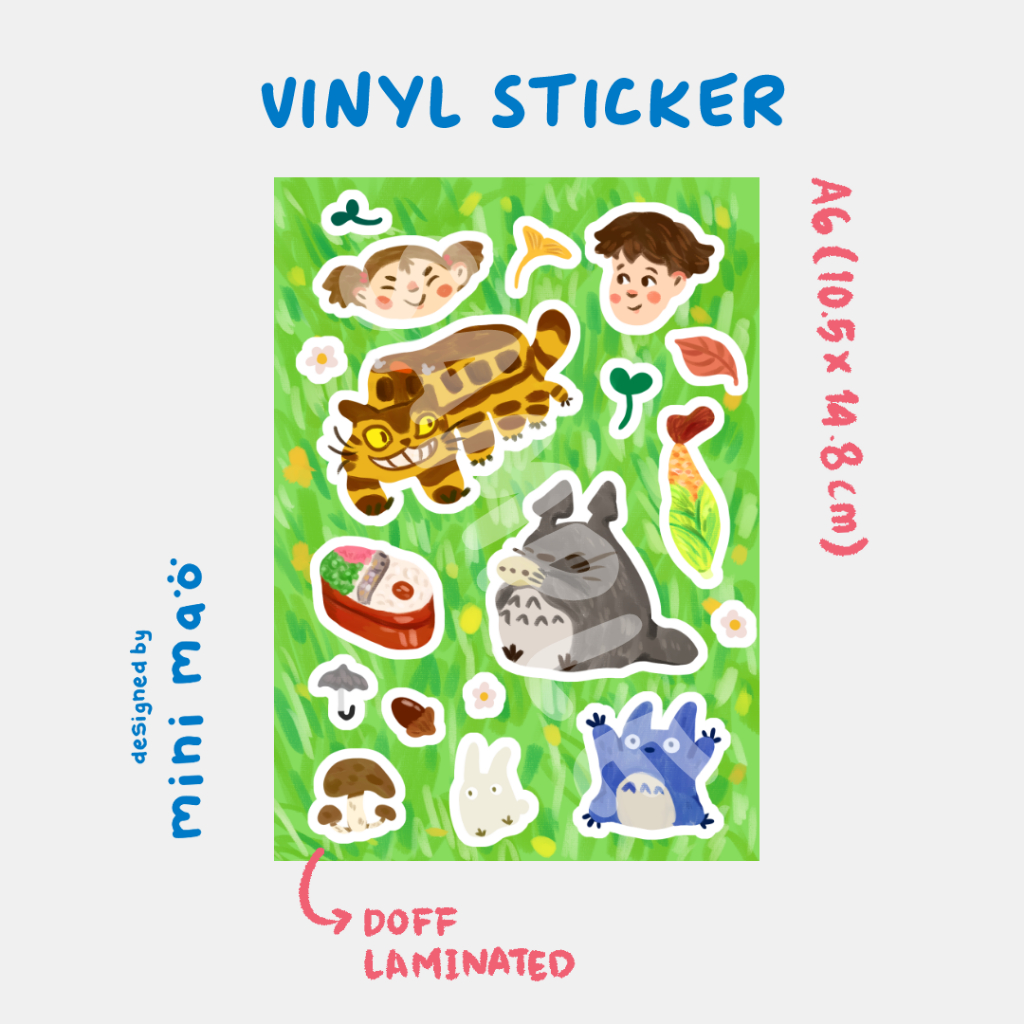 Jual Cute Ghibli Vinyl Sticker Sheet A6/ Totoro, Ponyo, Kiki's Delivery ...