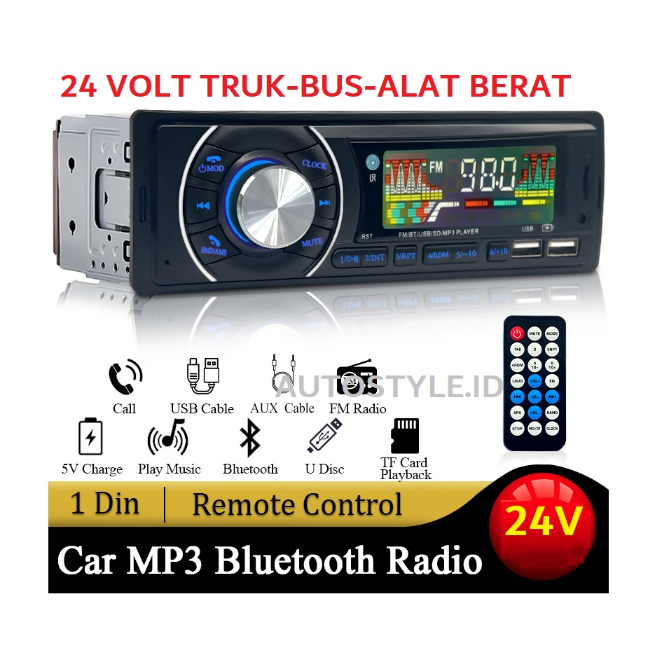 Jual TAPE MOBIL TRUK BUS ALAT BERAT 24 VOLT BLUETOOTH USB FM RADIO ...