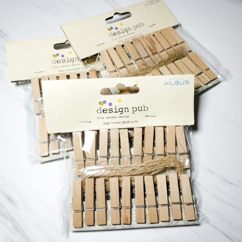 Jual Wooden klip kayu isi 20pcs + tali rami - Penjepit foto polaroid ...