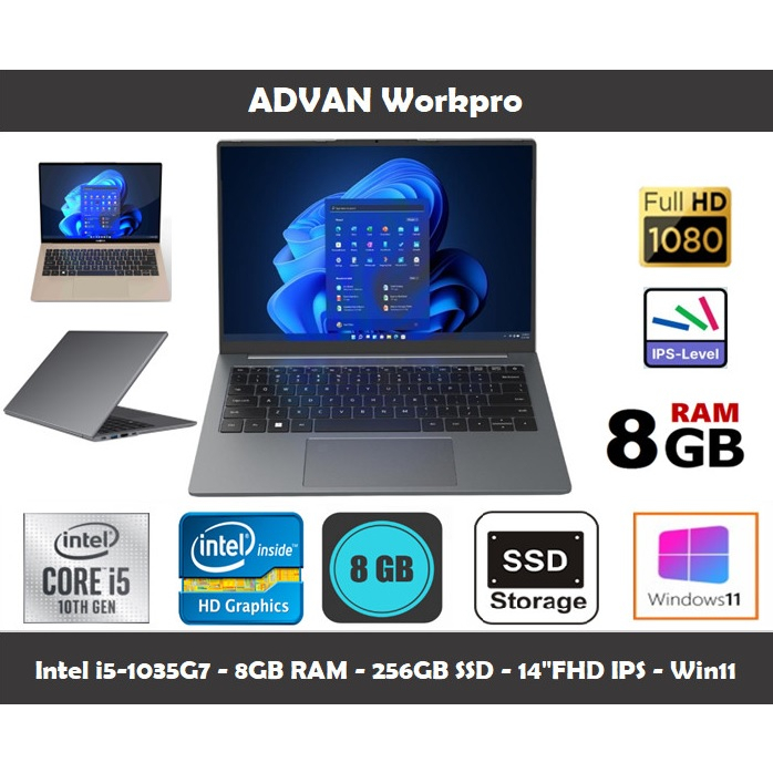 Jual Laptop ADVAN Workpro Core i5 1035G7 8GB SSD 256GB Win11 FHD IPS 14 ...