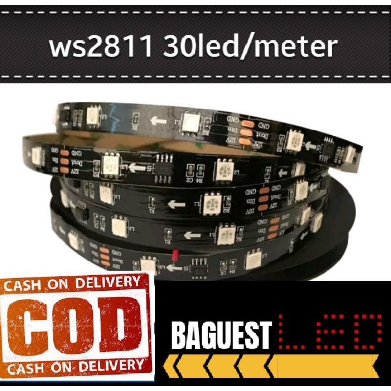 Jual led strip rgb 5050 asli wordsemi ws2811 12v 150led/roll pcb hitam ...