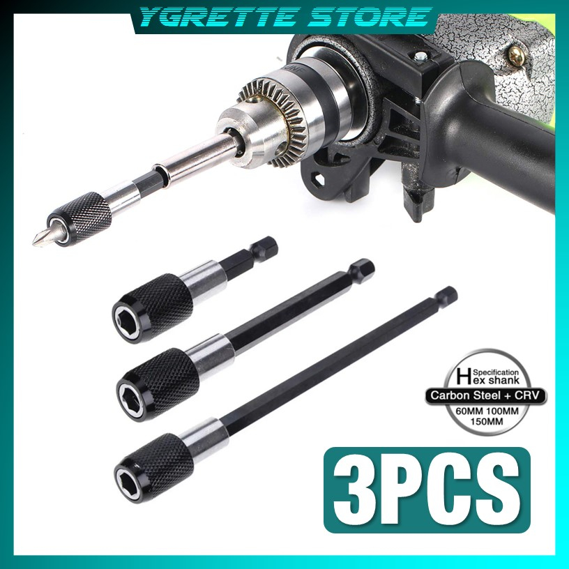 Jual YGRETTE - 3PCS Hex Shank Extension Rod Set 3 Buah Adapter Obeng ...