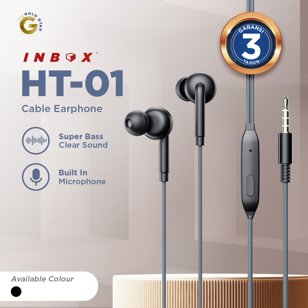 Jual Inbox HT-01 Earphone Headset 3.5mm Wired Earphone Super Bass with ...