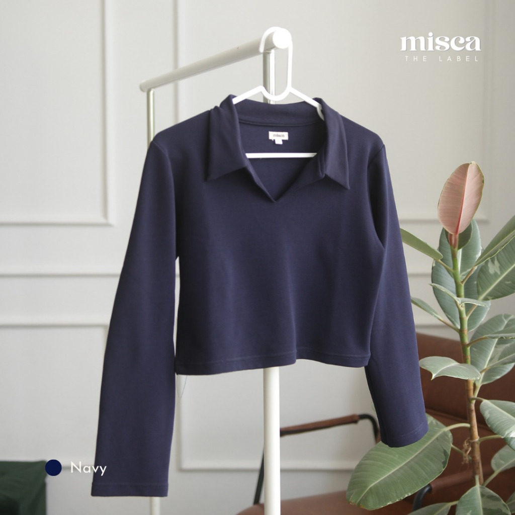 Jual Misca Knit Polo Croptop Lengan Panjang kaos polo crop crop top korean style V-Neck | Shopee ...