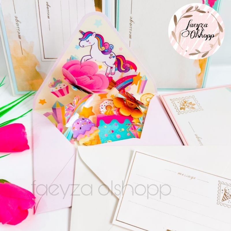 Jual KARTU UCAPAN POP UP BUNGA UNICORN KARTU UCAPAN KEKINIAN 3D KARTU ...