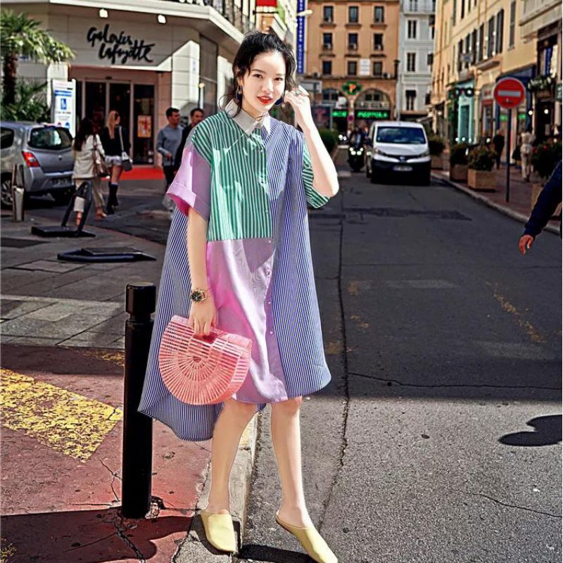 Jual 1864 Baju LOOSE DRESS PATCHWORK oversized dres Korea Korean style ...