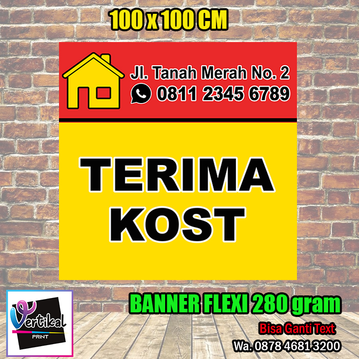 Jual Cetak Banner Spanduk Flexi Terima Kost Pria / Wanita 100x100 cm ...