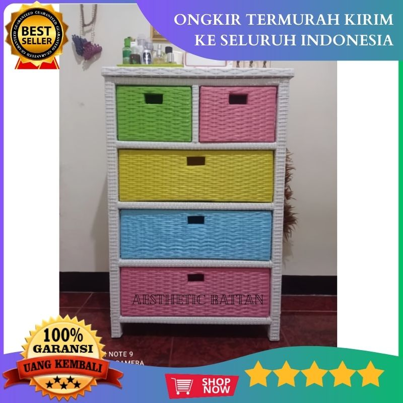 Jual Rak Lemari Laci Kabinet Rotan Rattan Sintetis 5 Atas Buffet Bupet ...