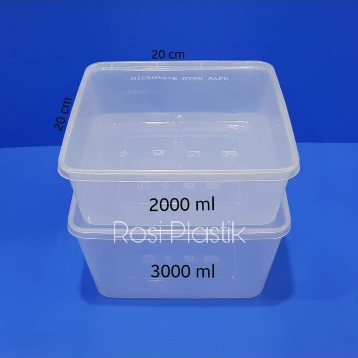 Jual Thinwall Square Kcs 2000ml 3000ml 1 Pack Isi 25 Biji Tempat