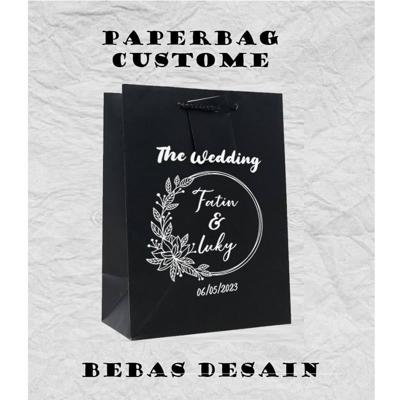 Jual (PAPER BAG CUSTOM) Paper Bag Mini Kado Sablon 20x9x29 Cm Paper Bag Kertas Hitam Souvenir ...