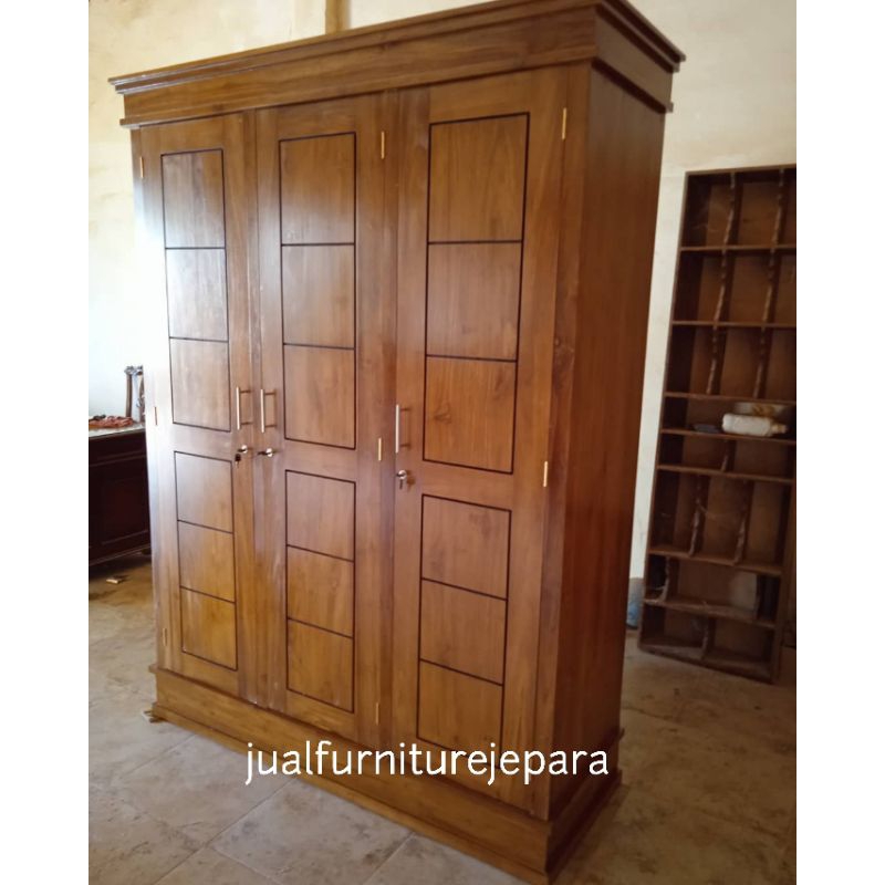 Jual lemari pakaian 3 pintu minimalis kayu jati asli, almari pakaian 3 pintu kayu jati minimalis ...