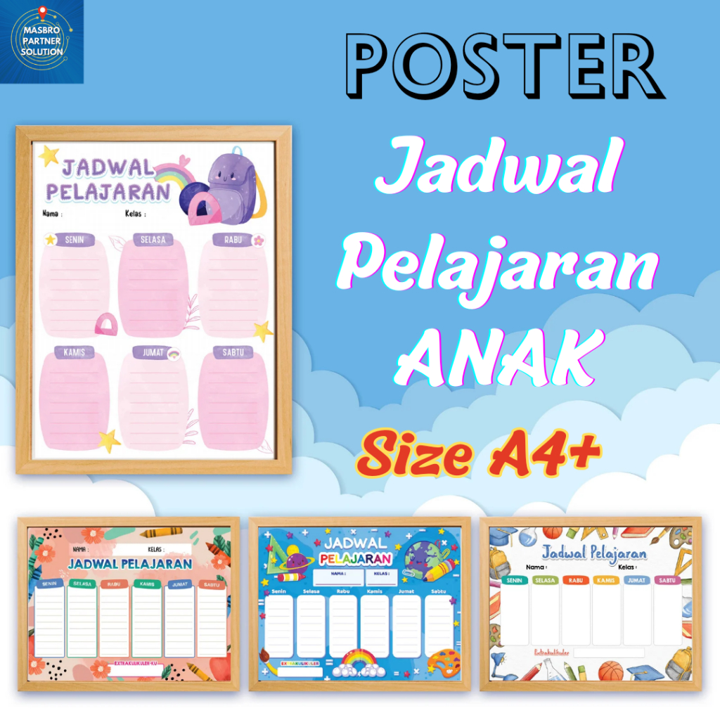 Jual Daftar Pelajaran Anak Poster A4 Wipe and Clean Free Spidol ...
