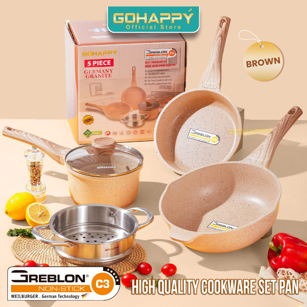 Jual PANCI SET GRANITE TERBAIK SWISS 5 PCS Cookware set by GOHAPPY ...