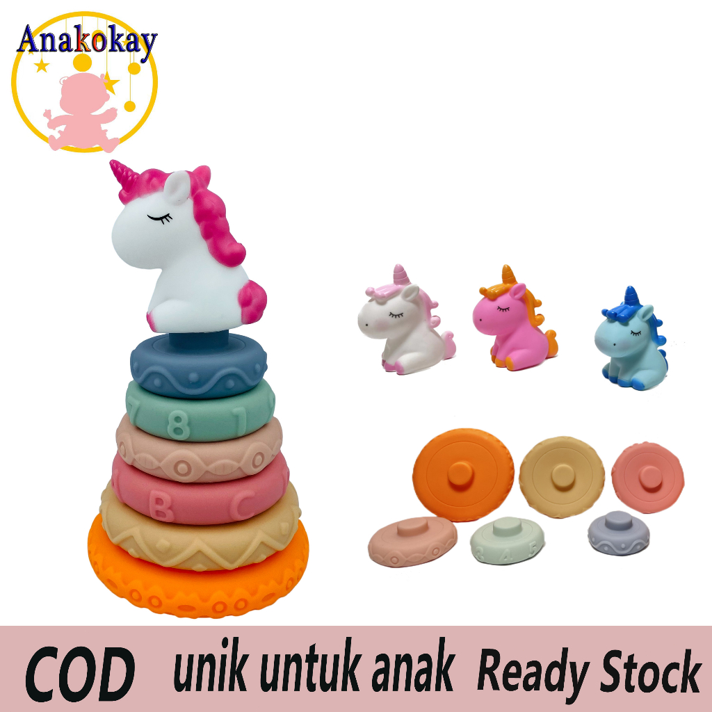 Jual Unicorn Mainan Edukasi Anak Vinyl Bath Toy Tower Toys Tumpukan ...