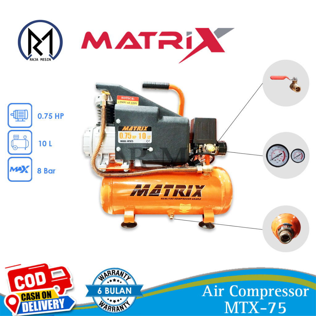 Jual Kompresor Angin Listrik / Air Compressor Matrix MTX75 (0.75HP, 10 ...