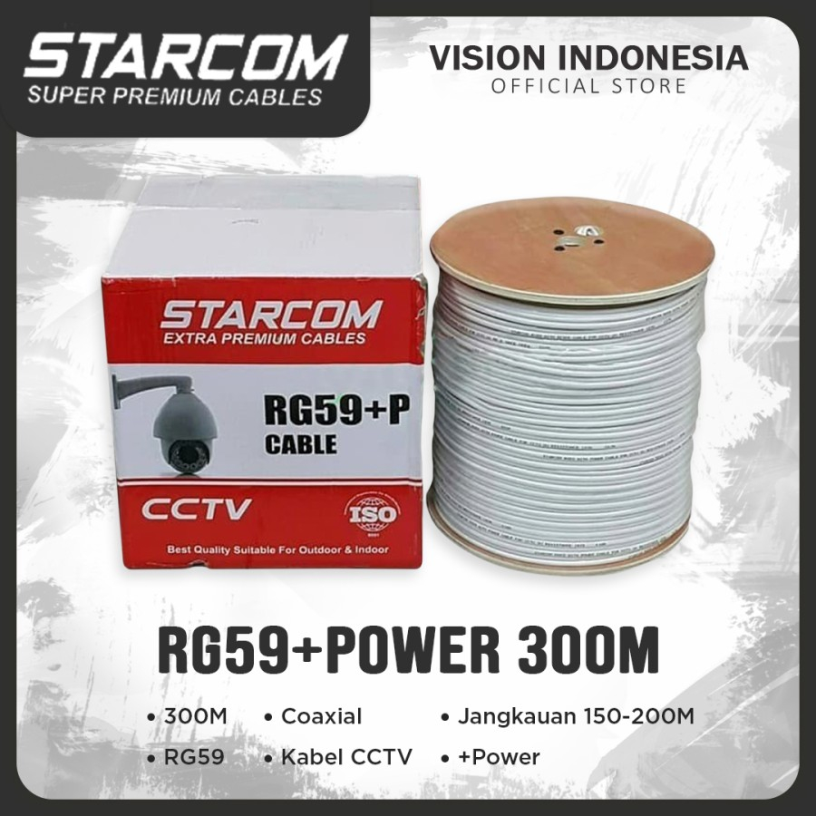 Jual KABEL CCTV STARCOM COAXIAL RG59+POWER 300M PUTIH ORIGINAL | Shopee Indonesia