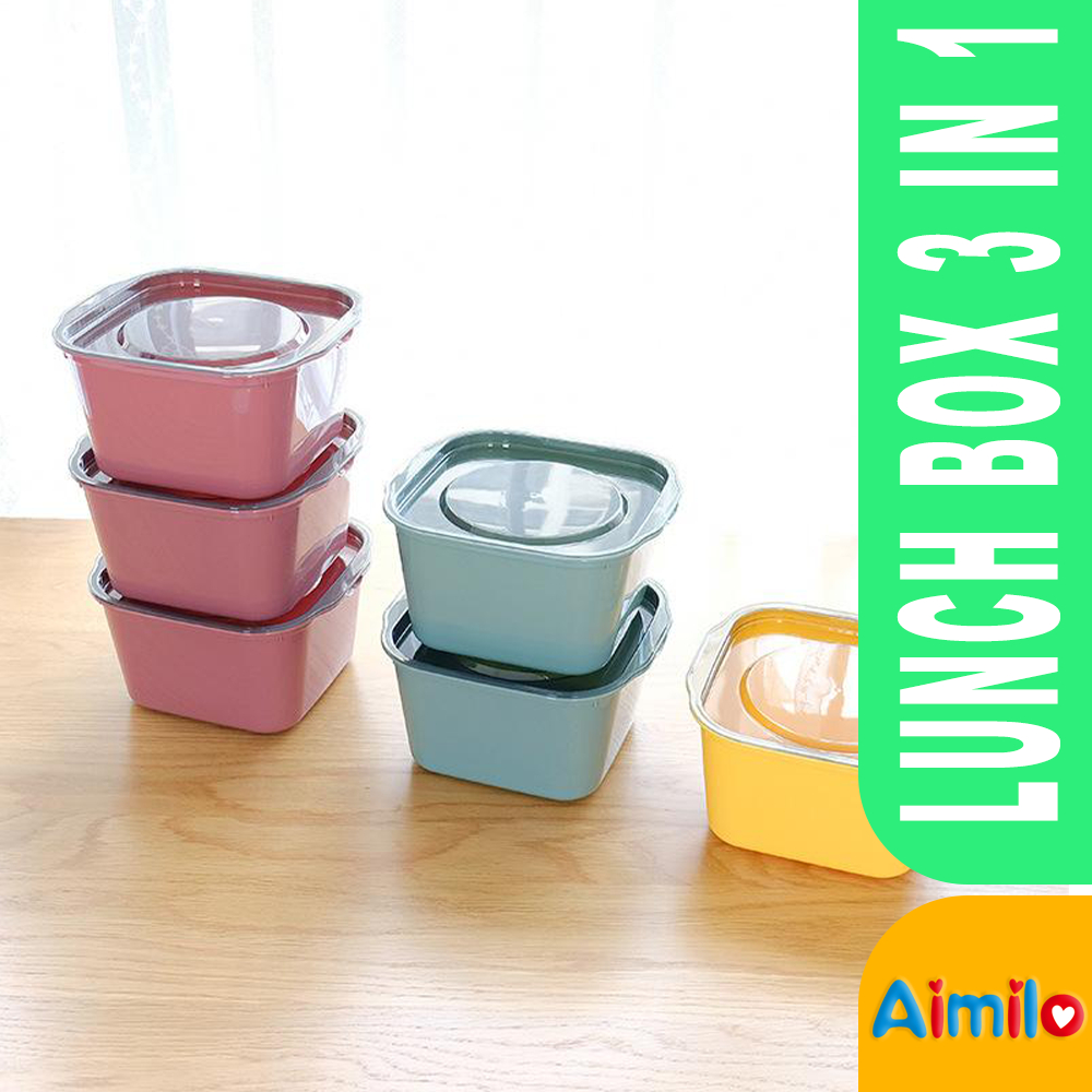 Jual Paket 3 Pcs Kotak Penyimpanan Makanan - LUNCH BOX 3 IN 1 I FOOD ...
