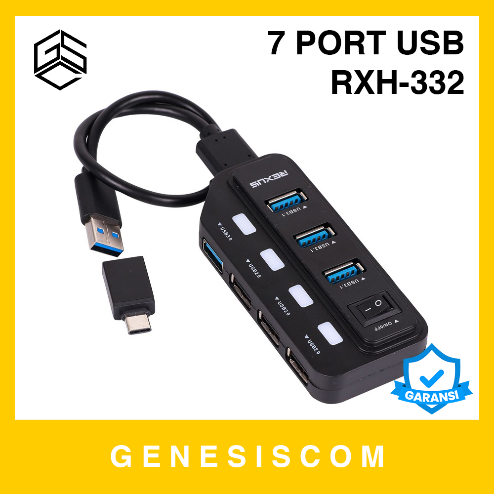 Jual USB Hub REXUS RXH-332 7 Port USB + Converter to Type C Switch On Off Adapter Splitter ...