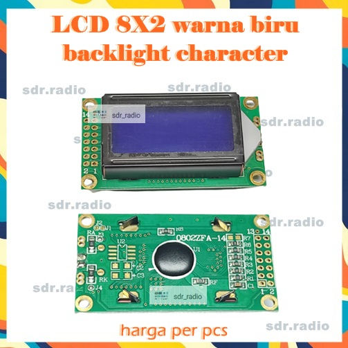 Jual LCD 8X2 2x8 0802 BLUE COLOR warna biru backlight karakter ...