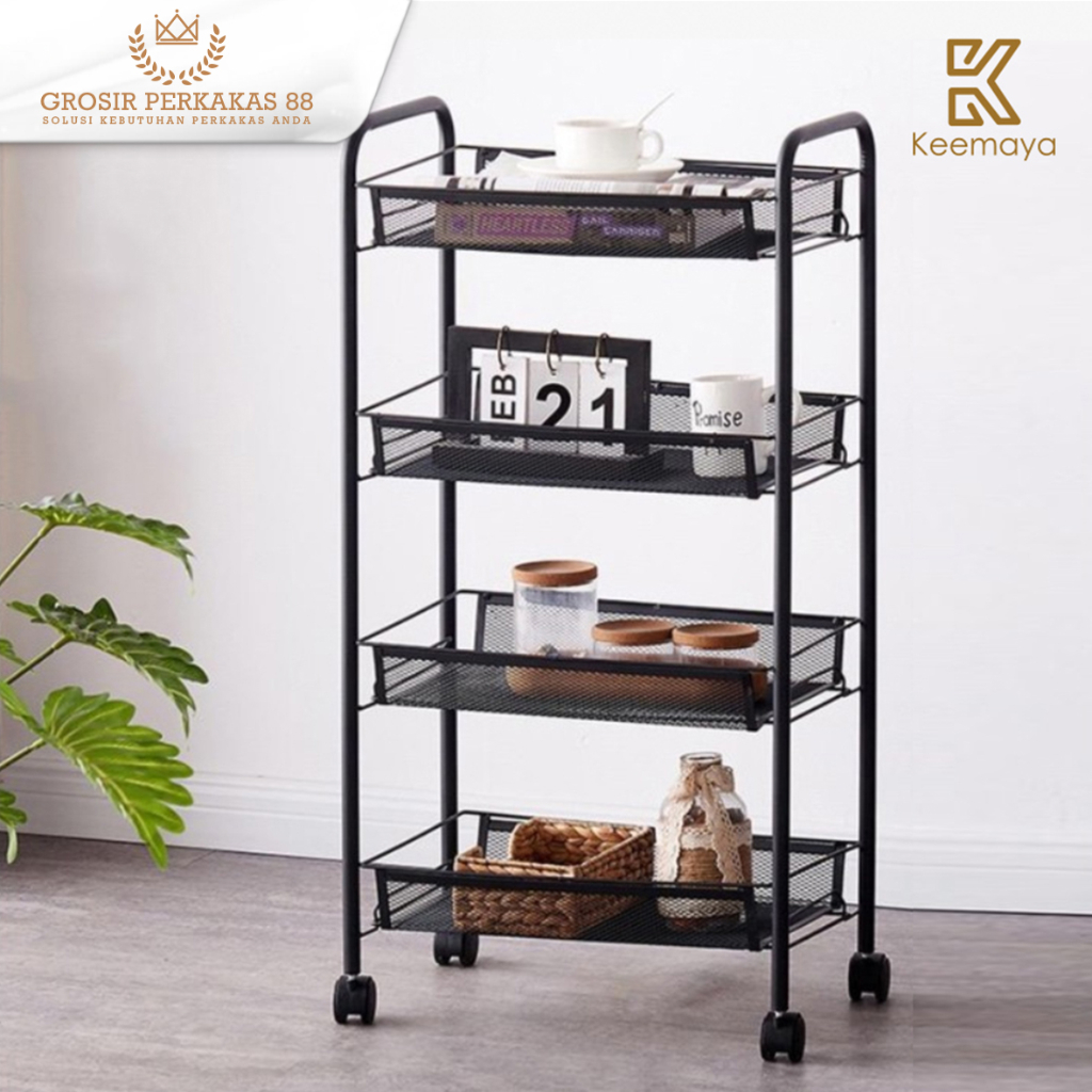 Jual Rak Susun Dorong Trolley Roda Troli Tingkat Serbaguna Besi Hitam ...