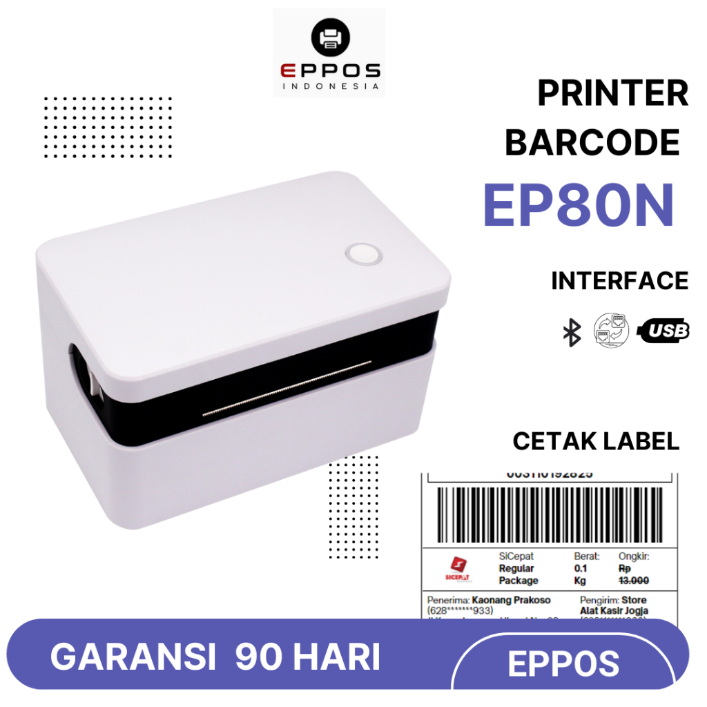 Jual Printer Label Thermal 80mm EPPOS EP80N - USB BLUETOOTH | Shopee Indonesia