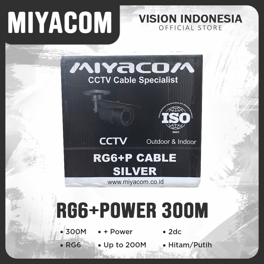 Jual KABEL CCTV MIYACOM COAXIAL RG6+POWER 300M PUTIH/HITAM | Shopee Indonesia