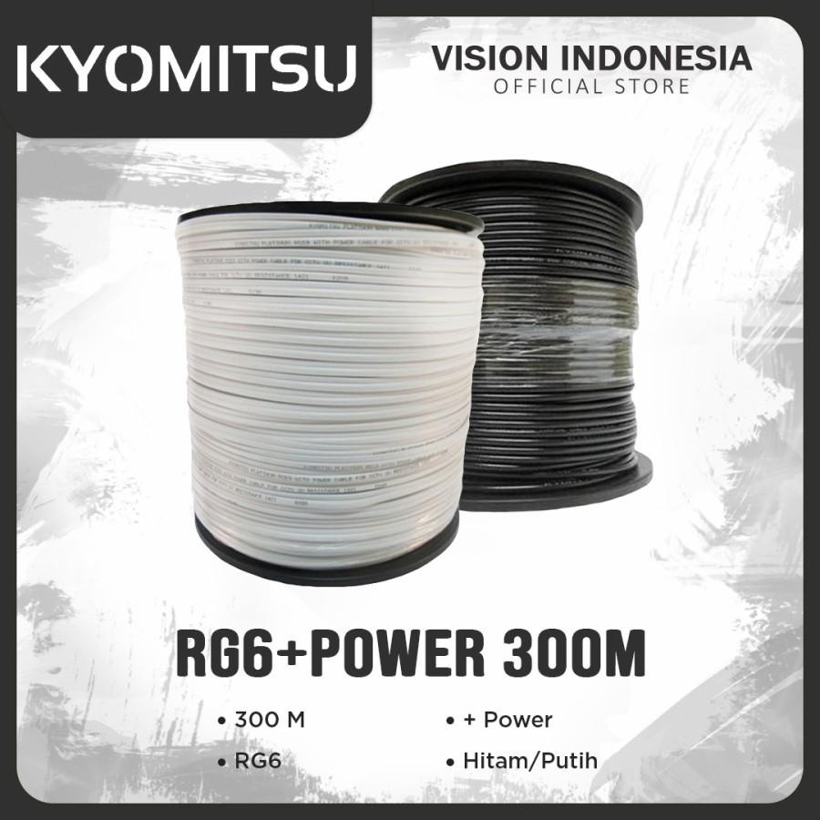 Jual KABEL CCTV KYOMITSU COAXIAL RG6+POWER 300M PUTIH/HITAM ORIGINAL | Shopee Indonesia