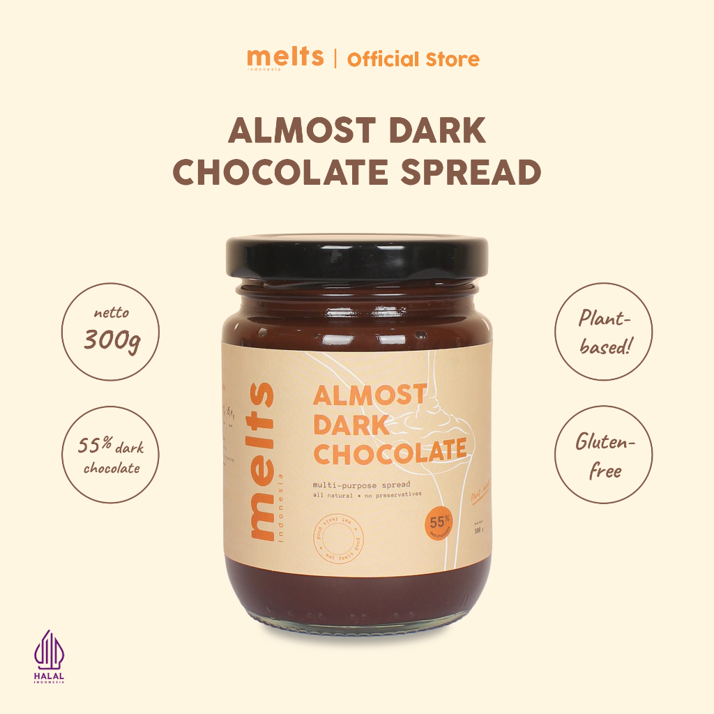 Jual Melts Almost Dark Chocolate Spread 55% | Selai Cokelat Plant Based Vegan untuk Roti ...
