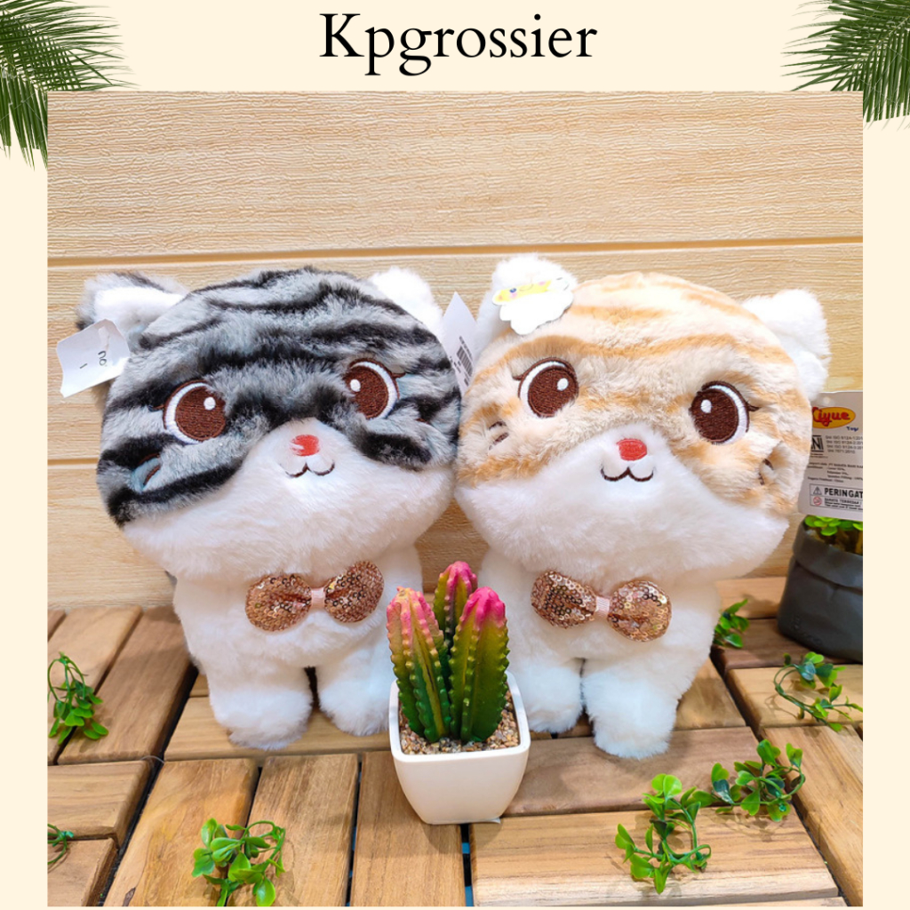 Jual Boneka Kucing Jumbo Lucu Sit Cat Pita Oranye Abu 24cm | Shopee ...