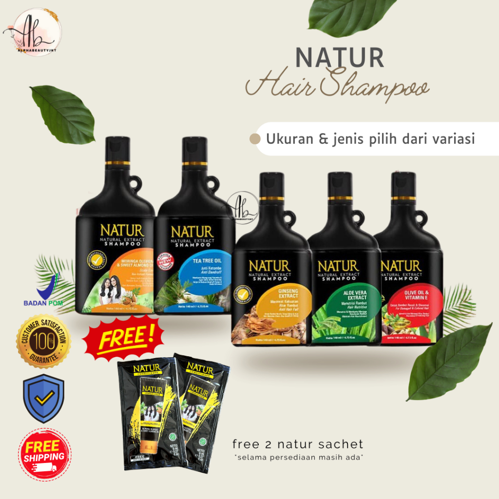 Jual Natur Hair Natural Extract Shampoo Ginseng / Aloe Vera / Tea Tree Oil / Olive Oil & Vitamin ...