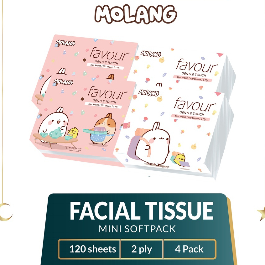 Jual Favour Molang Mini Softpack Tissue 120 Sheets 2 in 1 |Tisu Kering ...