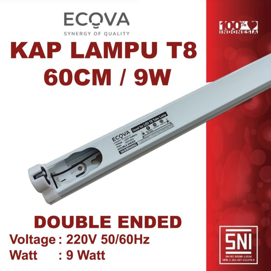 Jual Kap Lampu TL T8 led 9 watt 60 cm Platinum ECOVA | Shopee Indonesia
