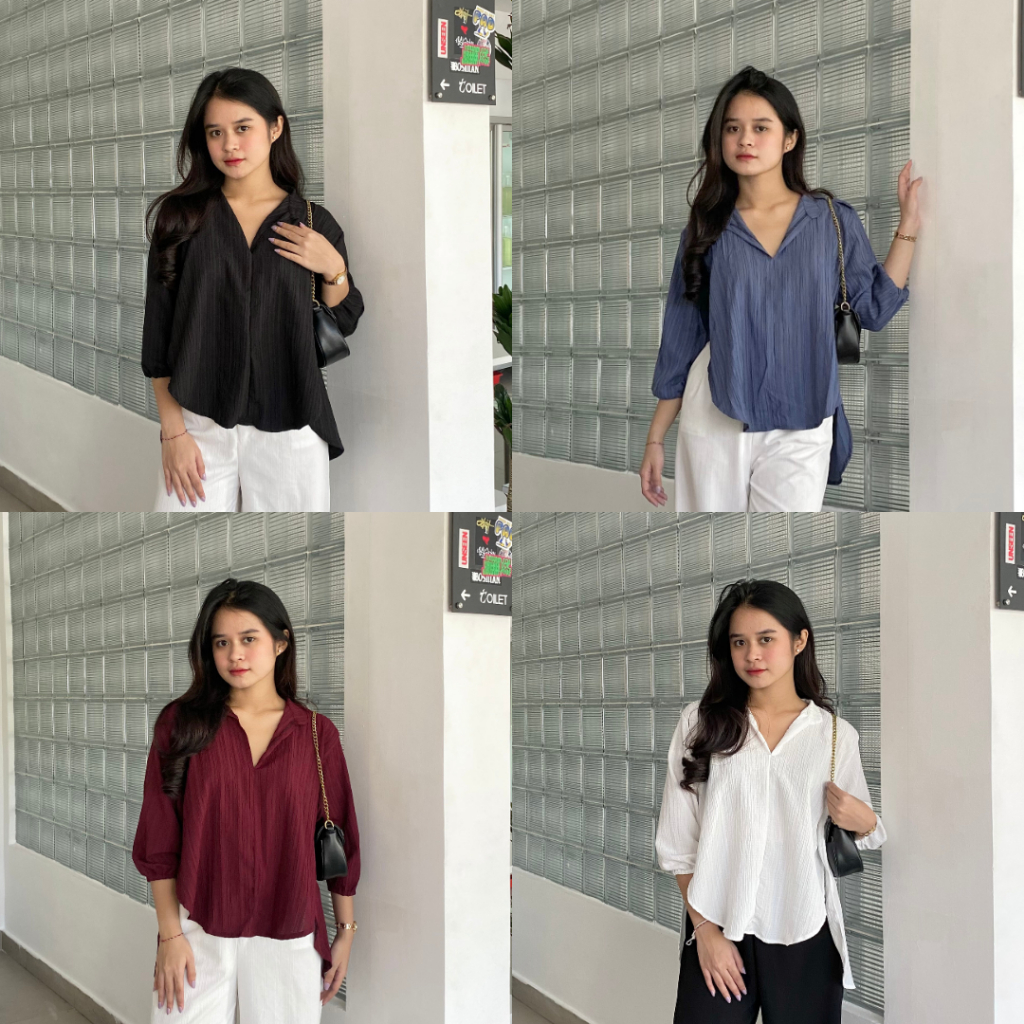 Jual Baju Blouse Wanita Atasan Lengan Panjang Lady Crush Crinkle Anti ...