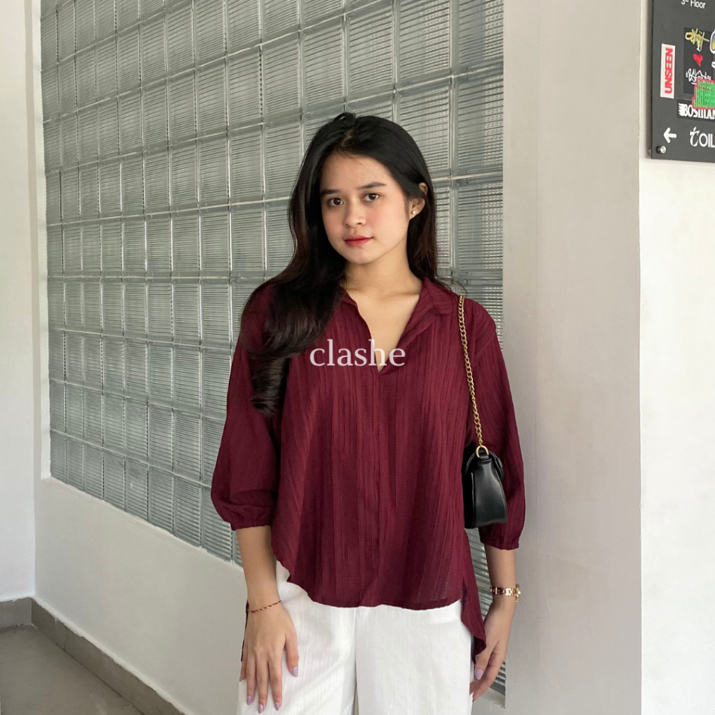 Jual Baju Blouse Wanita Atasan Lengan Panjang Lady Crush Crinkle Anti ...