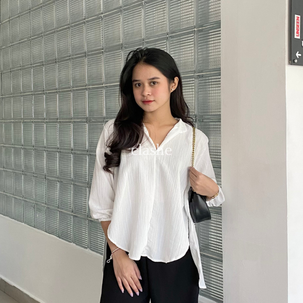 Jual Baju Blouse Wanita Atasan Lengan Panjang Lady Crush Crinkle Anti ...