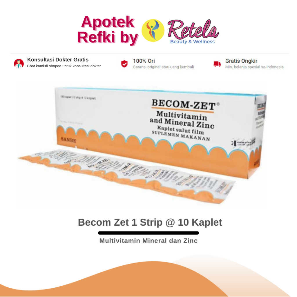 Jual Becom Zet 1 Strip @ 10 Kaplet / Multivitamin Mineral dan Zinc ...