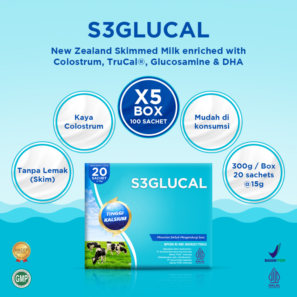 Jual S3GLUCAL 5 BOX – New Zealand Skimmed Milk enriched with Colostrum ...