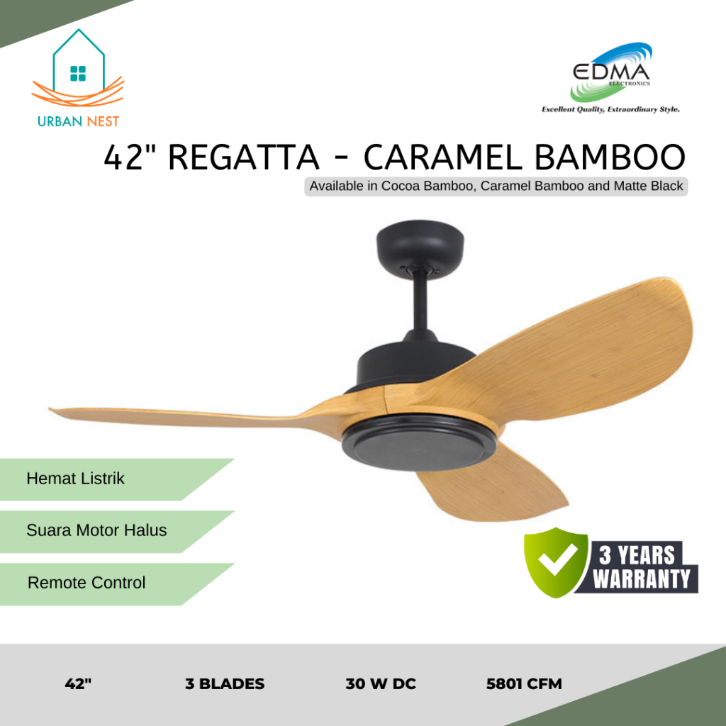 Jual MT EDMA Regatta 42" DC Motor Ceiling Fan Kipas Angin Kayu Plafon 42 inch | Shopee Indonesia